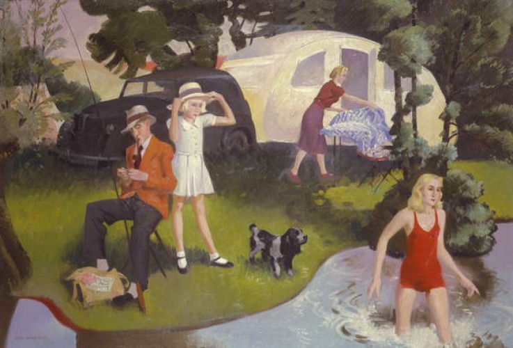 Paintings of people getting out and about and having fun. Mostly summer ...